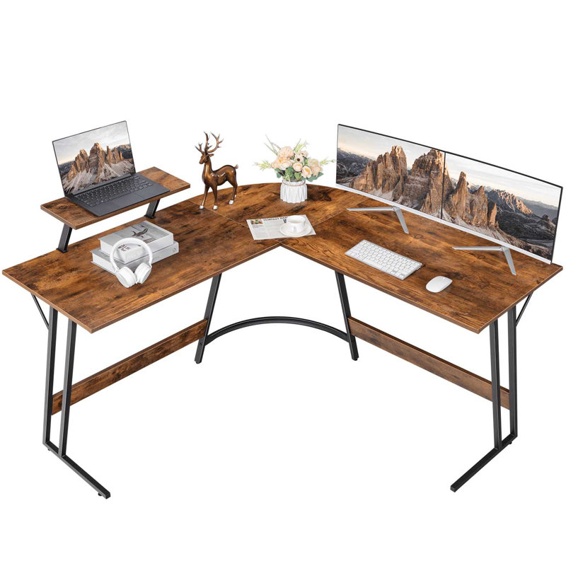 Vanesa 51.18 L Shaped Corner Computer Desk Home Office Desk with Monitor Stand Brown Black